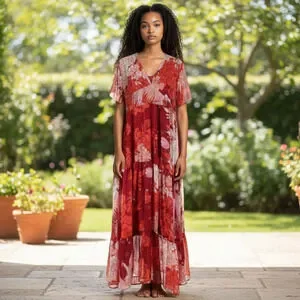 Free People | Dresses | Free People Red Xs Floral Boho Maxi Dress ...